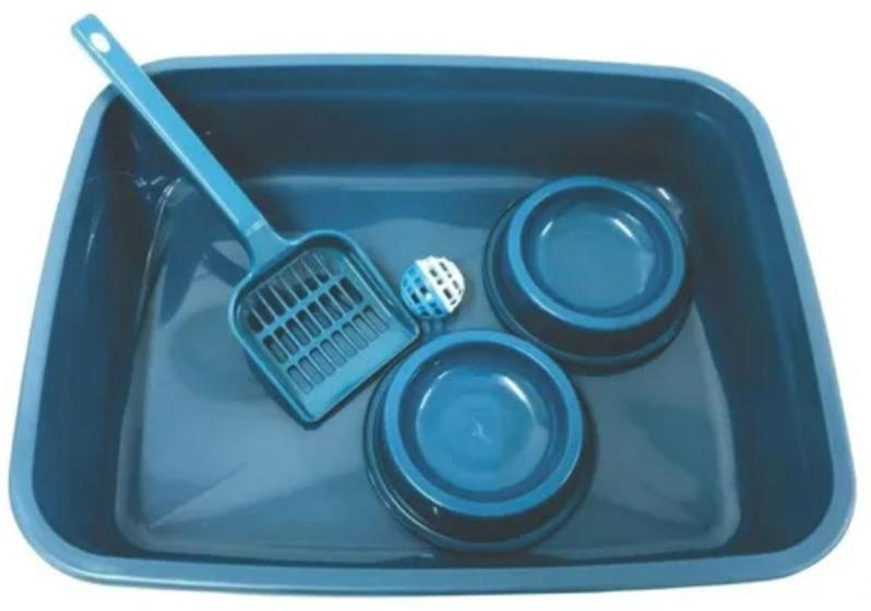 Kit gato (bandeja, pazinha, comedouro, bebedouro e bolinha) - Menplas ...