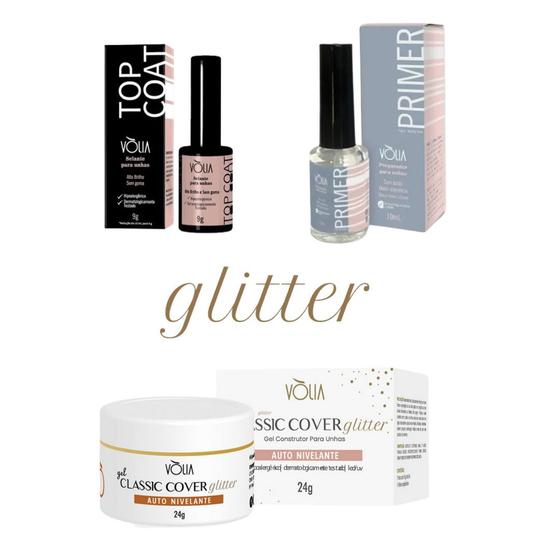 Kit Gel Classic Cover Glitter Vòlia + Primer + Top Coat - Maquiagem - Magazine Luiza