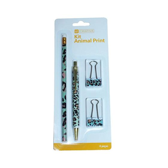 Kit Gift Le Office Animal Print 1 Lápis Grafite, 1 Caneta Fine, 2 ...