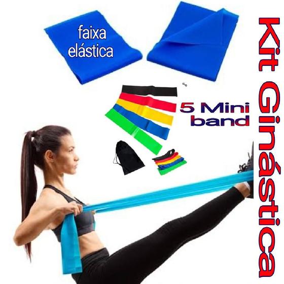 Kit Ginástica academia Pilates Musculação Faixa elástica 5 Mini e Faixa ...