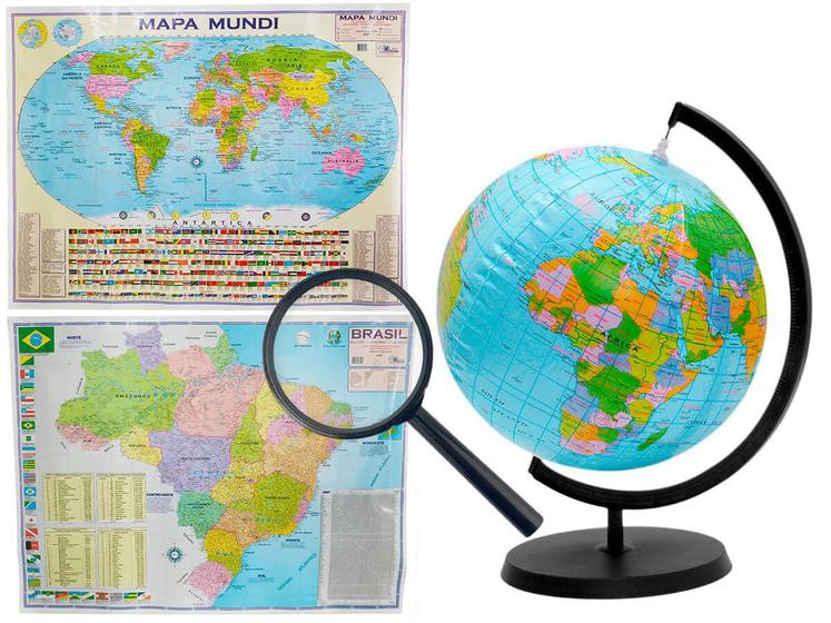 Kit Globo Terrestre Inflável 17cm + Lupa + Mapas do Brasil e Mundi ...