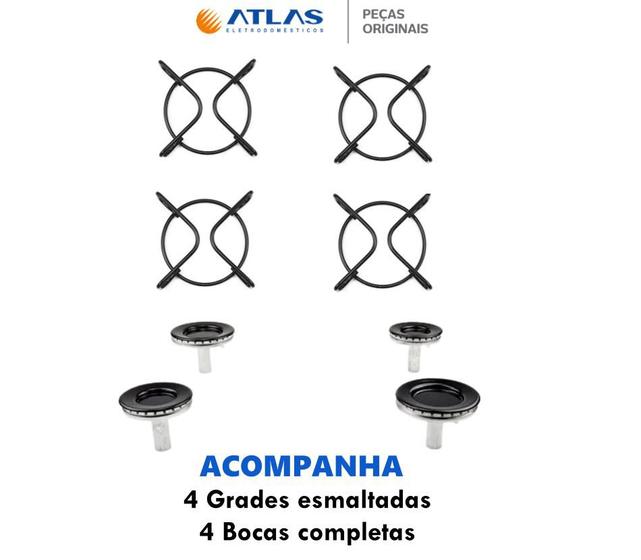 Kit grades esmaltadas + bocas completas fogão atlas tropical glass 4 ...