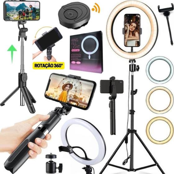 Kit Gravação Ring Light Profissional Tripé Bastão Para Celular Com ...