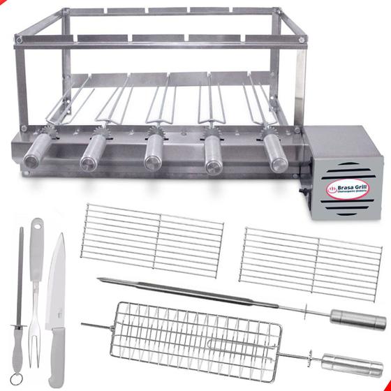Kit Grill Inox Churrasqueira Gira 5 Espetos + Kit Churrasco + Espeto ...