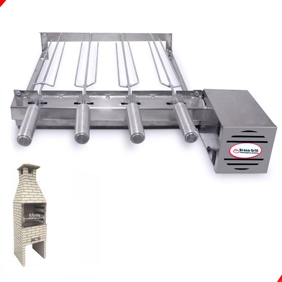 Kit Grill Inox Gira 4 Espetos Churrasqueira Pré Moldada 55cm Único ...