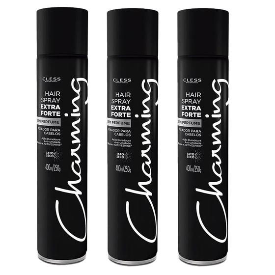 Kit Hair Spray Charming Black Extra Forte Sem Perfume 400ml - 3 ...