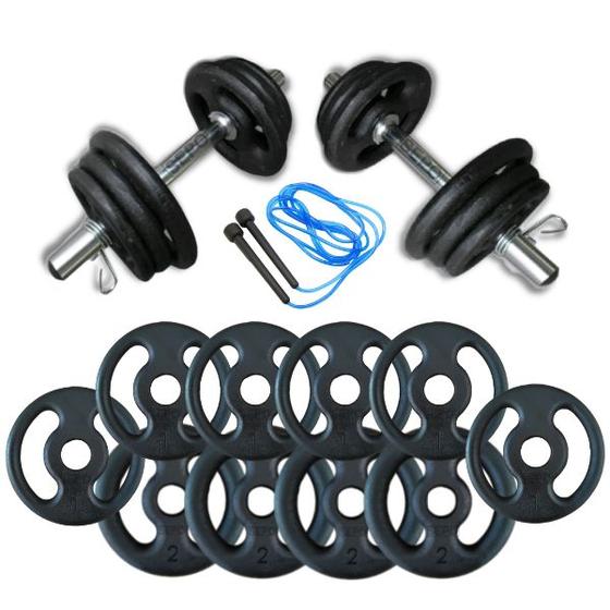 Kit Halteres 14Kg Anilhas e Barras + Corda - Treino em Casa - SEPO ...