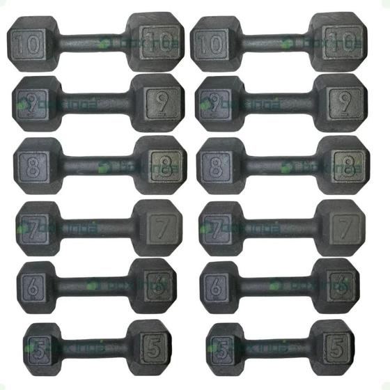 Kit Halteres Sextavado - (Pares de 5,6,7,8,9 e 10 Kg) - BOX INGÁ ...