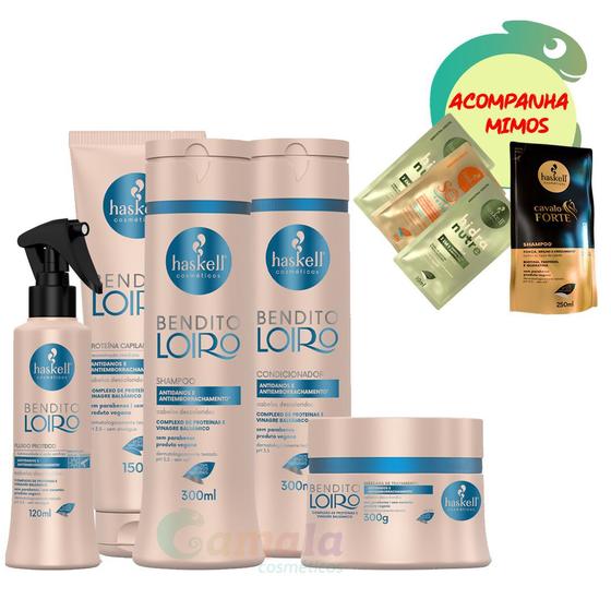 Kit Haskell Bendito Loiro Sh Cond Masc 300 Fluido E Proteina - Kit de Tratamento para Cabelos ...
