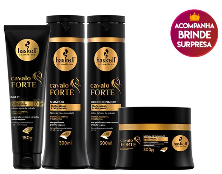 Kit Haskell Cavalo Forte 300ml Shampoo + Condicionador + Máscara 300g e Leave in 150g - Leave in ...