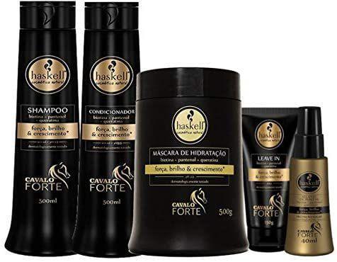 Kit Haskell Cavalo Forte Xampu Shampoo Condicionador 500ml Máscara 500g Selante 40ml Leave in ...