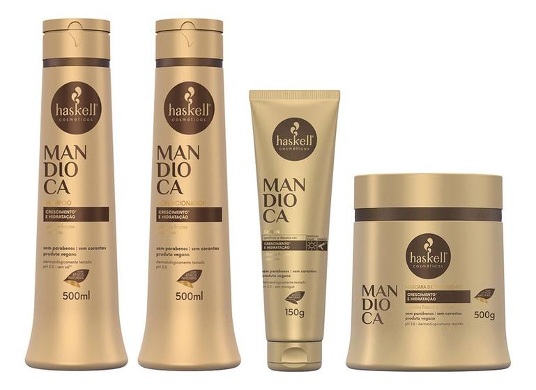 Kit Haskell Mandioca 500ml Sh.+ Cond. + Masc. 500g + Leave-In 150g - Kit de Tratamento para ...