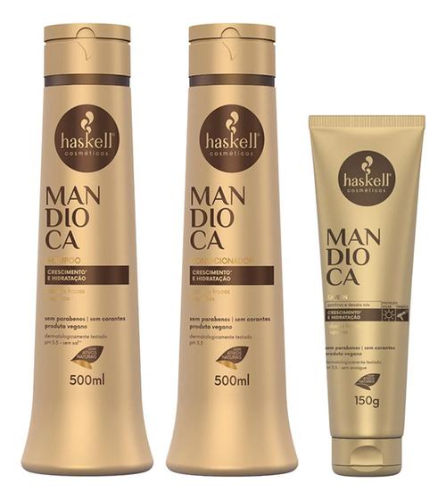Kit Haskell Mandioca 500ml Shampoo + Condicionador + Leave-in 150g - Kit de Tratamento para ...