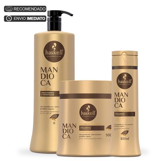 Kit Haskell Mandioca Shampoo 1 Litro + Cond 300ml Masc 500g - Kit de Tratamento para Cabelos ...