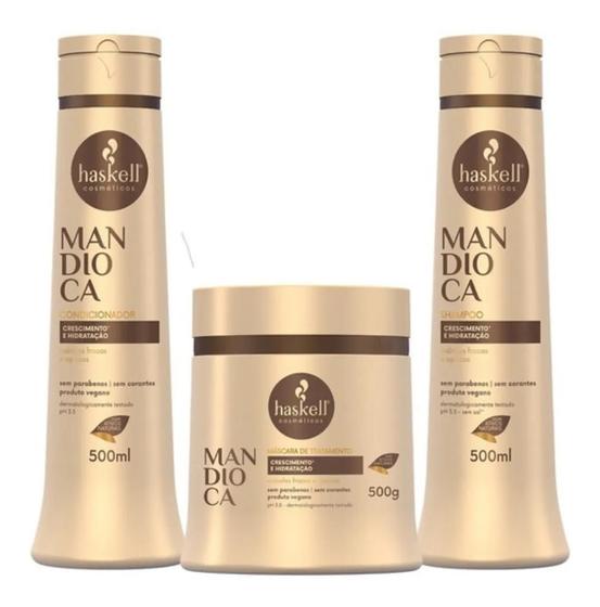 Kit Haskell Mandioca Shampoo 500ML 1 Condicionador 500ML 1 Mascara 500ML - Kit Shampoo e ...