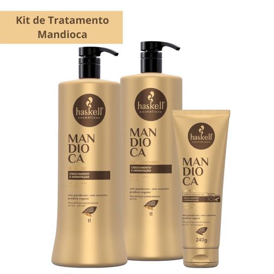Kit Haskell Mandioca Shampoo Condicionador e Leave in (G) - Kit de Tratamento para Cabelos ...