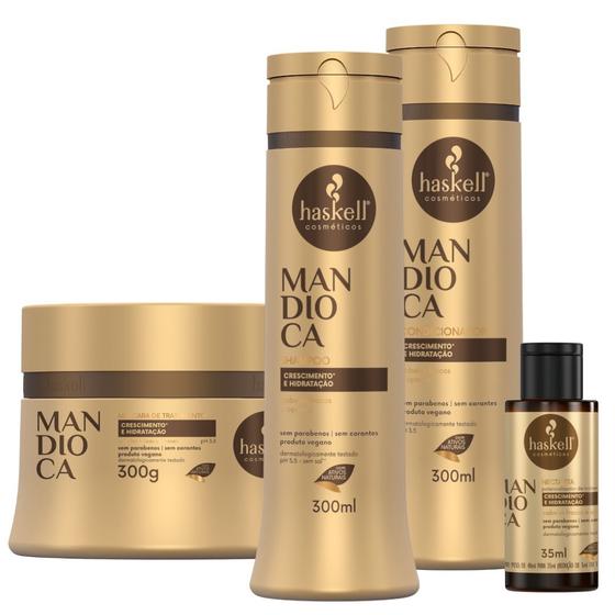 Kit Haskell Mandioca Shampoo Condicionador Mascara e Nectavita (P) - Kit de Tratamento para ...