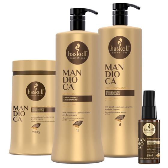 Kit Haskell Mandioca Shampoo Condicionador Mascara e Reparador de Pontas (G) - Kit de Tratamento ...