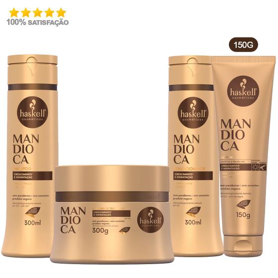 Kit Haskell Mandioca - Shampoo e Condicionador 300ml Máscara 250g + Leave In 150g - Kit de ...