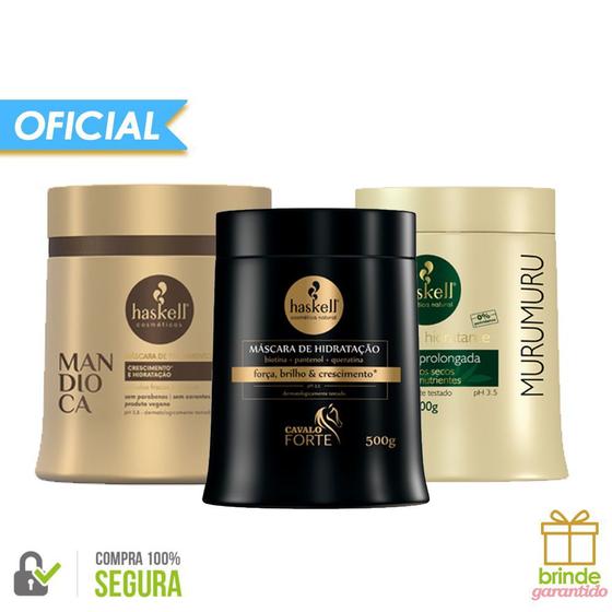 Kit Haskell Máscaras Cavalo Forte, Mandioca e Murumuru 500g Cronograma Capilar - Kit de ...