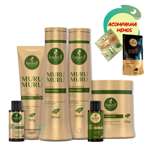Kit Haskell Muru 500 Sh Cond Masc Leave in 150 Óleo e Seiva - Kit de Tratamento para Cabelos ...