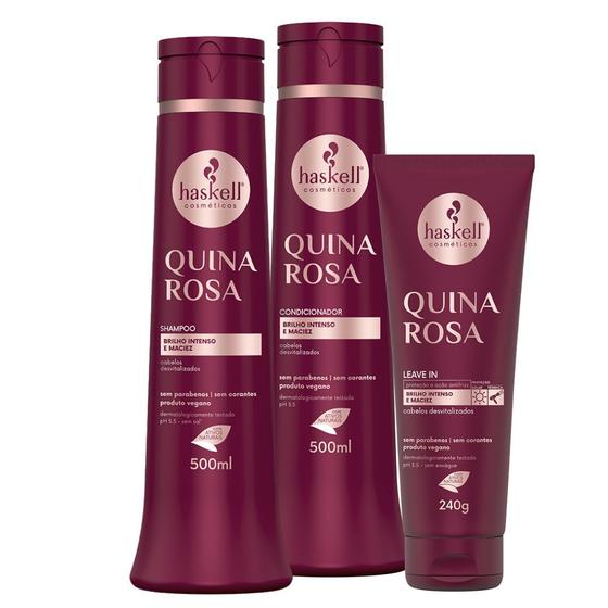 Kit Haskell Quina Rosa Shampoo + Condicionador e Leave in (M) - Leave in Capilar - Magazine Luiza