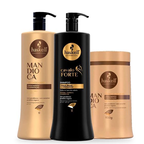 Kit Haskell Shampoo Cavalo Forte 1 Litro + Condicionador 1l E Máscara 900g Mandioca - Kit de ...