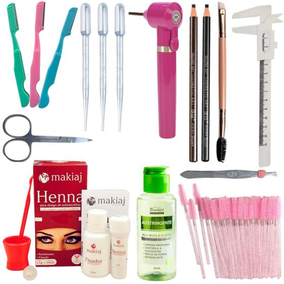 Kit Henna Makiaj Sobrancelha Adstringente Pincel Pipeta Mixer - Tinta e ...