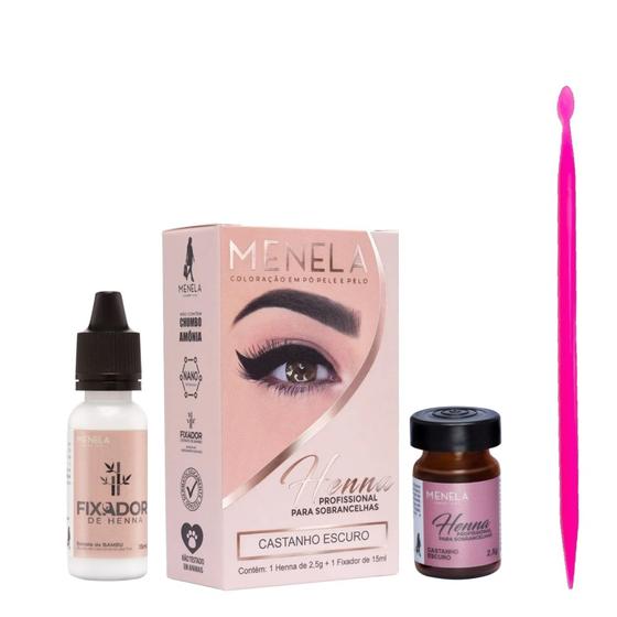 kit Henna Menela Sobrancelha Profissional Com Palito Dosador Aplicador ...