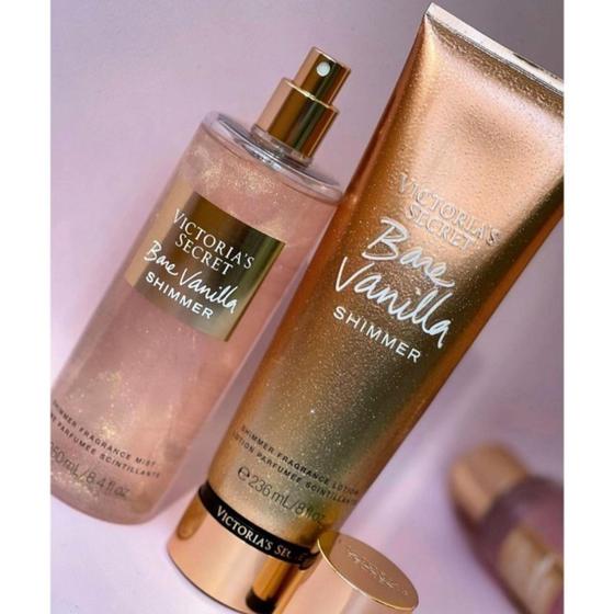 Kit Hidratante Corporal + Body Splash Bare Vanilla Shimmer Victoria Secret brilho Baunilha ...