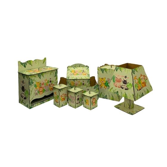 Kit Higiene Bebê com Abajur e Farmacinha 8 Peças em Madeira Mdf ...