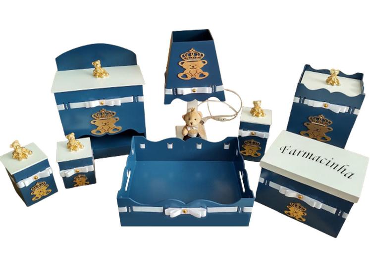 Kit Higiene Para Bebe Em Mdf 7 Peças Azul Decorado Urso Rei - Bia Baby ...