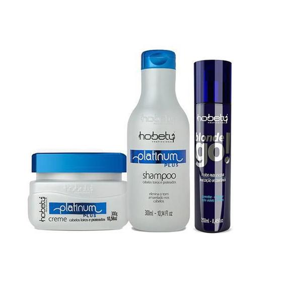 Kit Hobety Platinum Plus Shampoo 300Ml+Creme 300Gr+Blonde Go - Kit de ...