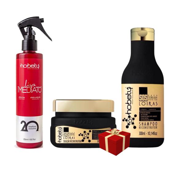 Kit Hobety SOS Loiras Shampoo 300ml + Reconstrutor 300g + Liso Imediato ...