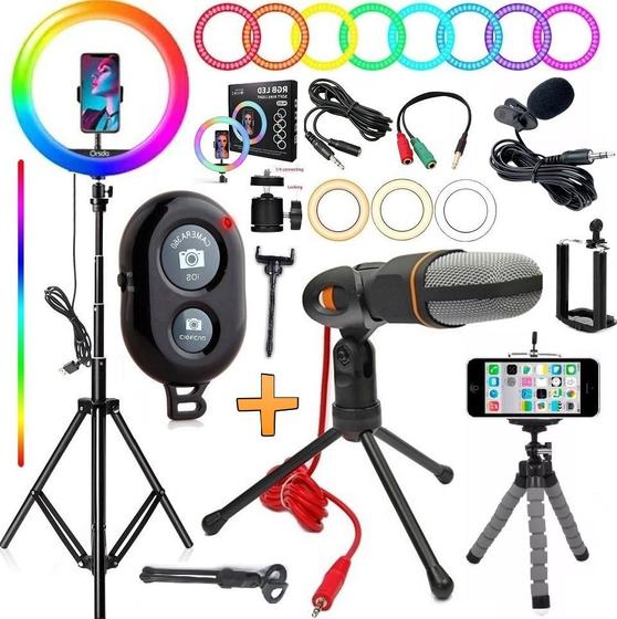 Kit Iluminador Ring Light Luz Led Colorida Rgb Completo + Tripé Suporte ...