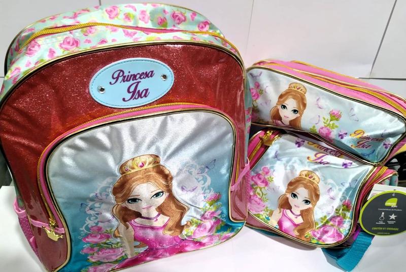 kit Infantil de Mochila Lancheira e porta lápis(estojo) Princesa Isa ...