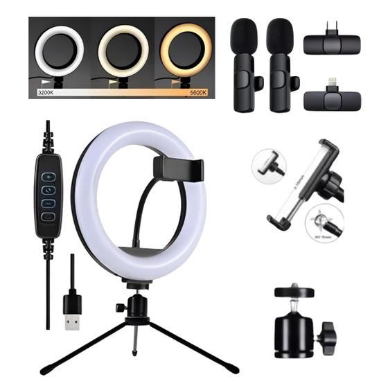 Kit Influencer Ring Light Led Microfone Lapela para IPHONE Lightning ...