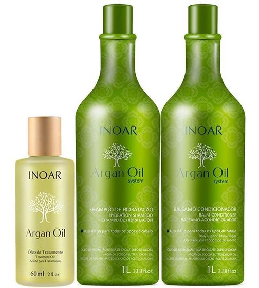 Kit Inoar Argan Oil Shampoo + Condicionador 1L + Oléo 60Ml - Kit de ...