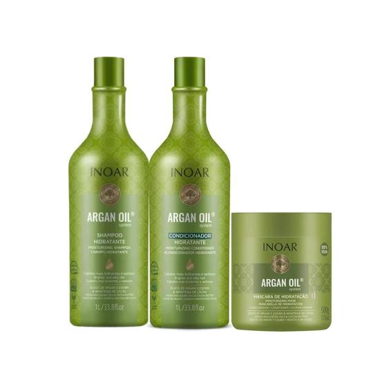 Kit inoar argan oil shampoo e condicionador 1l e máscara 500g - Kit de ...