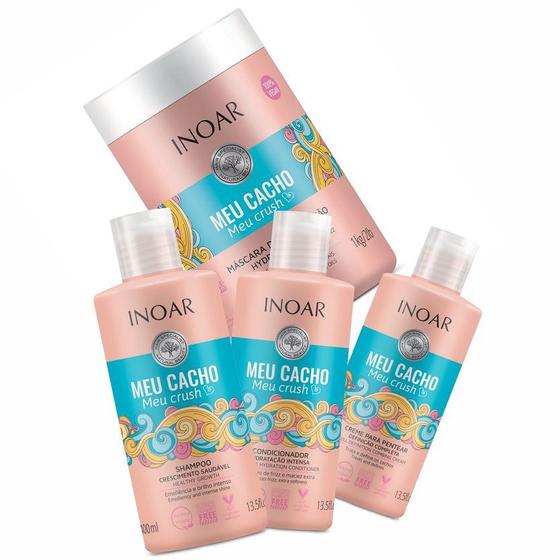 Kit Inoar Shampoo e Condicionador + Leave In 400ml + Máscara Meu Cacho Meu Crush 1kg - No Magalu ...