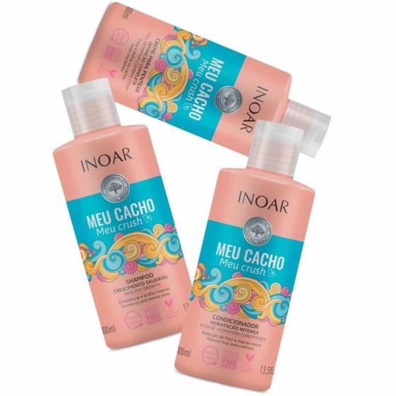 Kit Inoar Shampoo e Condicionador + Leave In Meu Cacho Meu Crush 400ml - Kit de Tratamento para ...