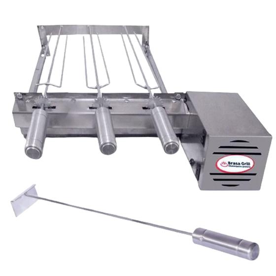Kit Inox Churrasqueira Elétrica Giratória Único Andar 3 Espetos Brasa ...