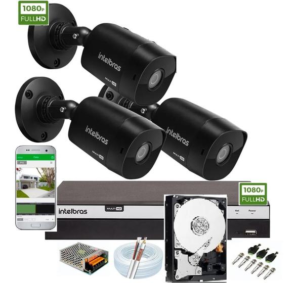 Kit Intelbras 3 Cameras de Segurança 1220b Black Full Hd Dvr Mhdx 3104 ...
