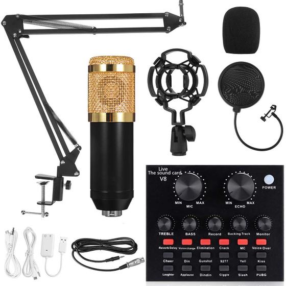 Kit Interface Mesa V8 + Kit Microfone Estudio Profissional Condensador ...