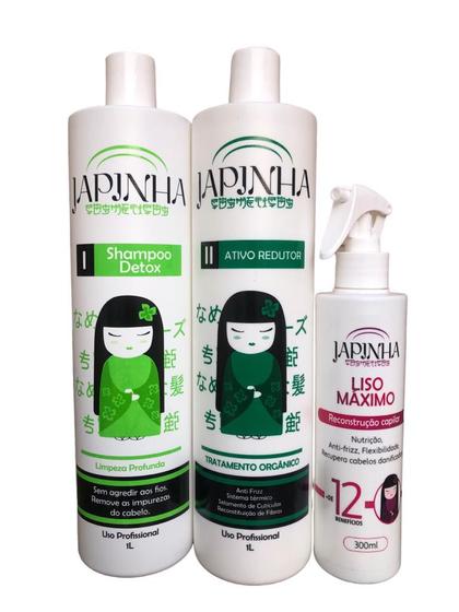 Kit Japinha Shampoo + Progressiva Óleo Orgânico 1 Litro + Liso Maximo ...