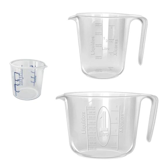 Kit Jarra Medidora 500ml + Jarra Medidora 1l + Copinho Medidor 100ml ...