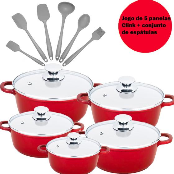 Kit Jogo 5 Panelas Antiaderente Revestimento em Cerâmica Vermelha Com ...