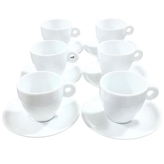Kit Jogo 6 xícaras Café, chá 150ml Cônica com pires - Porcelana branca (2) - Antilope Decor ...