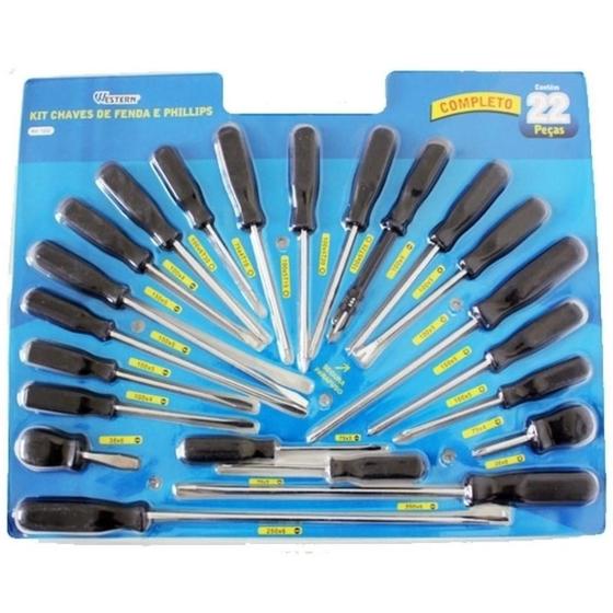 Kit Jogo Chaves De Fenda E Phillips Completo 22 Peças - Western - Jogo ...