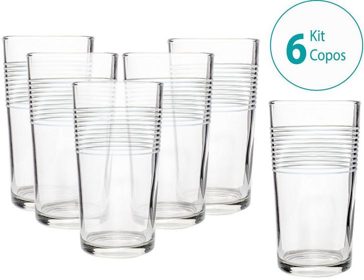 Kit Jogo Conjunto 6 Copos Vidro Stilo 250ml Decorado Branco - Casa ...